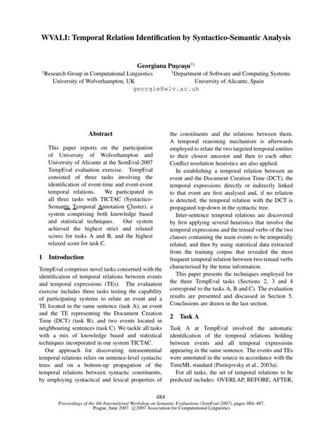 Pdf Wvali Temporal Relation Identification By Syntactico Semantic Analysis