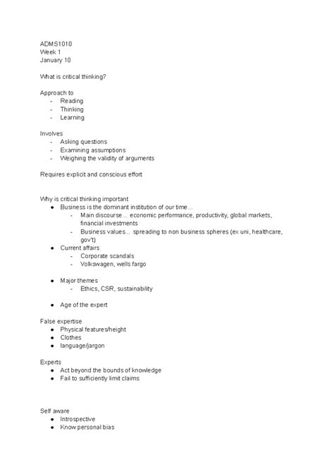 Adms1010 Functions Of Business Week 1 Jan 10 Adms Week 1 January 10 What Is Critical