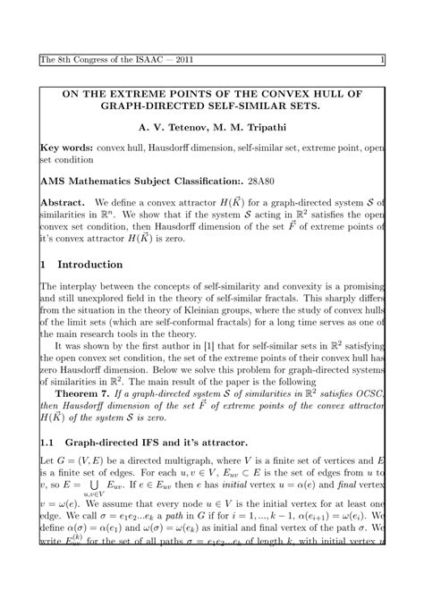Pdf On The Extreme Points Of The Convex Hull Of Graph Directed Self