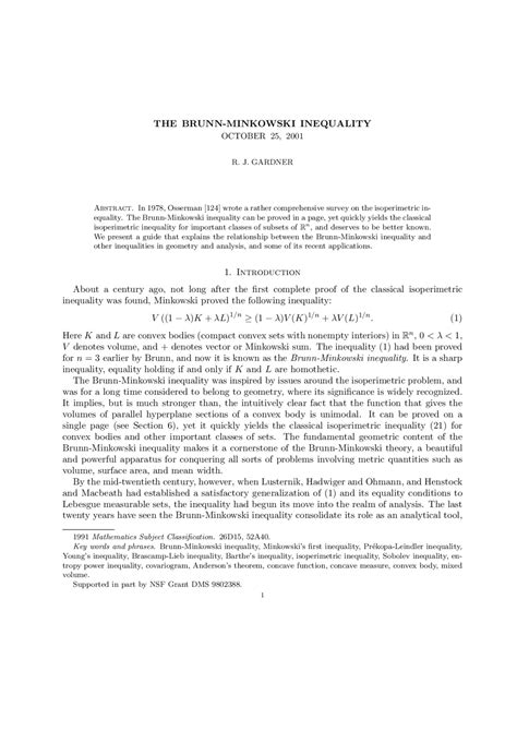The Brunn Minkowski Inequality Gardner Um Artigo Que Relaciona A Desigualdade Docsity