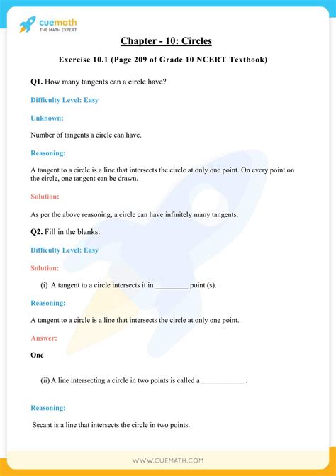 Ncert Solutions Class 10 Maths Chapter 10 Exercise 101 Circles