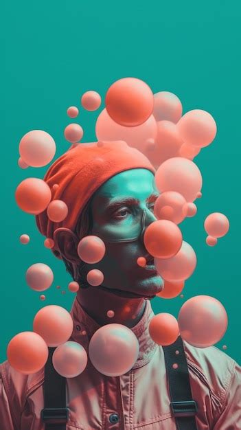 Premium Ai Image A Man With A Red Cap And A Red Cap Is Surrounded By Pink Balls