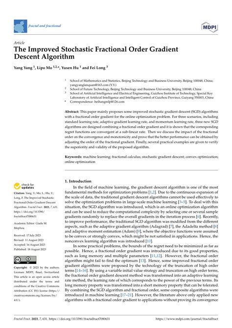 Pdf The Improved Stochastic Fractional Order Gradient Descent Algorithm