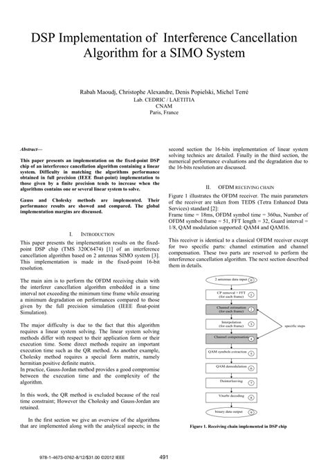 Pdf Dsp Implementation Of Interference Cancellation Algorithm For A Simo System