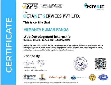 hemanta kumar panda on linkedin octanet octanet givemycertificate community internship