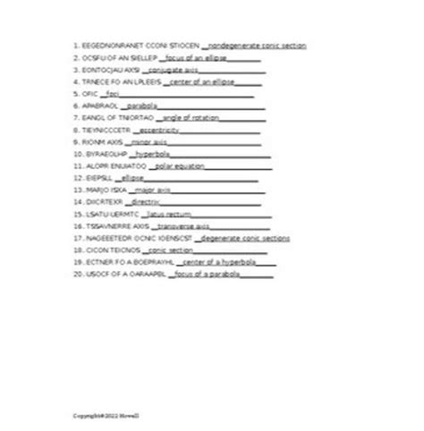 Analytic Geometry In College Algebra Vocabulary Word Scramble Amped Up Learning