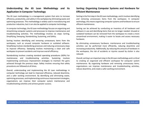 Implementing The 6s Lean Methodology For Streamlined Computer System Maintenance And
