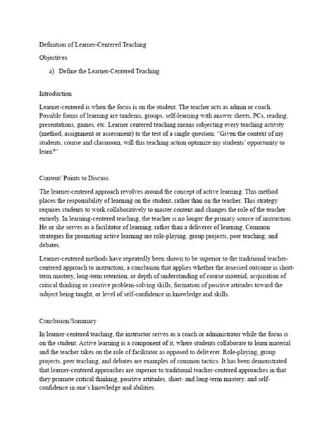 Definition Learner Centered Teaching Pdf Learning Cognitive Psychology