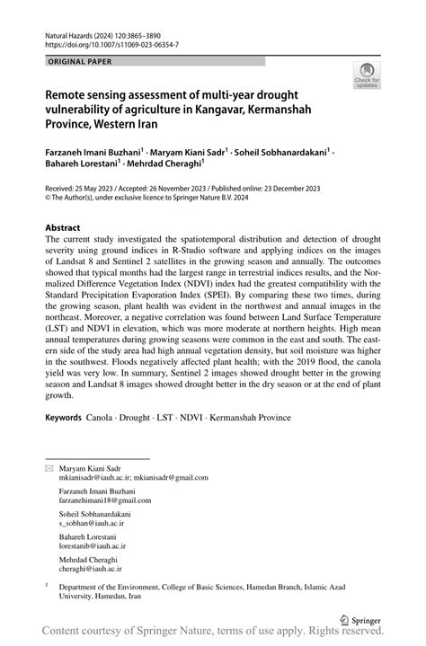 Remote Sensing Sssessment Of Multi Year Drought Vulnerability Of Agriculture In Kangavar
