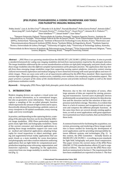 Pdf Jpeg Pleno Standardizing A Coding Framework And Tools For