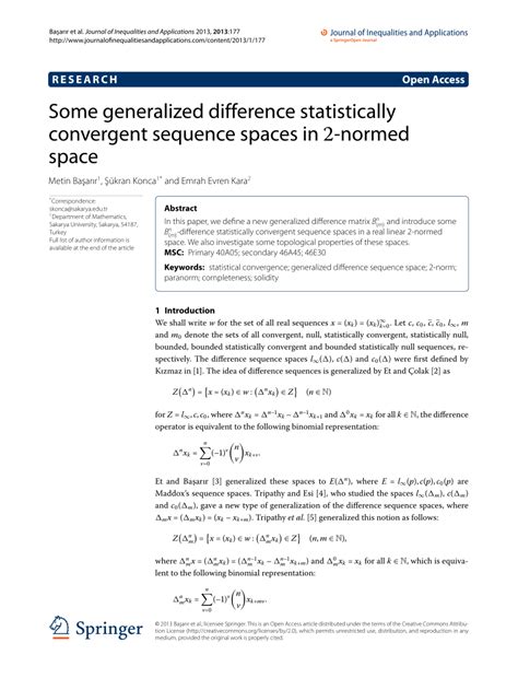 Pdf Some Generalized Difference Statistically Convergent Sequence Spaces In 2 Normed Space