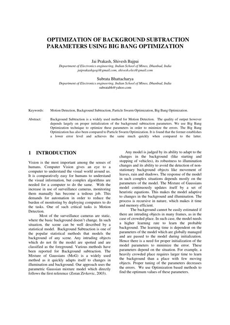 Pdf Optimization Of Background Subtraction Parameters Using Big Bang Optimization