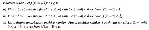 Solved Exercise Let f x x for x a Find a δ Chegg com