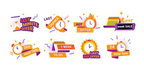 카운트다운 배너 제한된 스페셜 오퍼 스티커 프로모션이 끝날 때까지 며칠 및 시간을 계산합니다 레터링용 시계 나 달력 및 리본이 있는 할인 표지판 벡터 판매 배지 세트