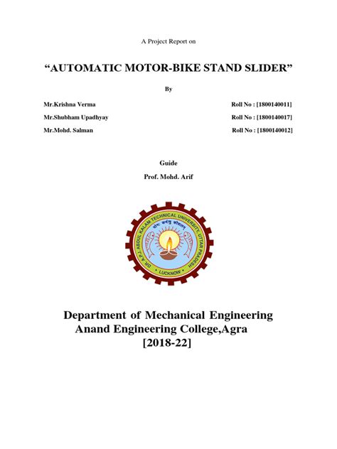 automatic bike stand system project report download free pdf