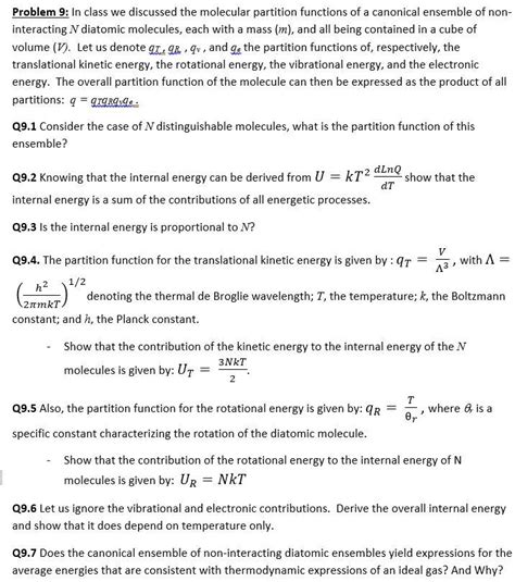 Solved Problem 9 In Class We Discussed The Molecular Partition