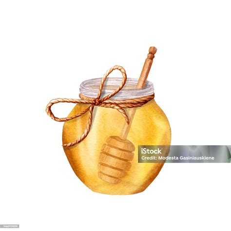 꿀 항아리와 나무 꿀 스틱 구성 흰색에 격리된 수채화 그림 개체 그룹에 대한 스톡 벡터 아트 및 기타 이미지 개체 그룹 건강관리와 의술 건강한 식생활 Istock