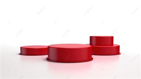 광고용 빨간색 제품 받침대 또는 연단이 있는 흰색 배경의 3d 렌더링 주황색 연단 제품 플랫폼 3d 제품 배경 일러스트 및