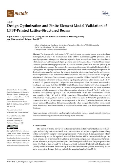Pdf Design Optimization And Finite Element Model Validation Of Lpbf Printed Lattice Structured