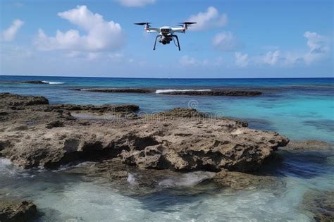 Drones Monitoring Coral Reefs To Identify Areas That Require Restoration Efforts Stock
