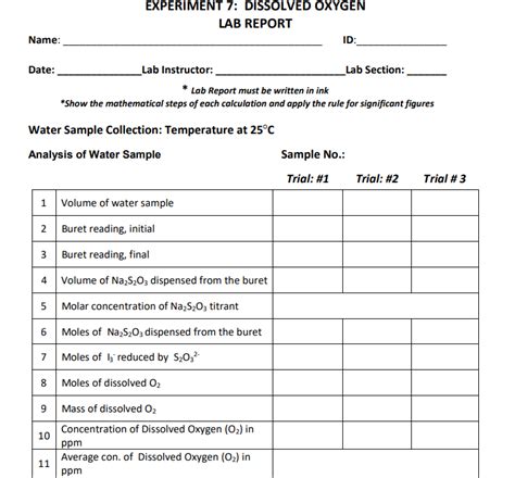 Solved Experiment 7 Dissolved Oxygen Lab Report Id Name