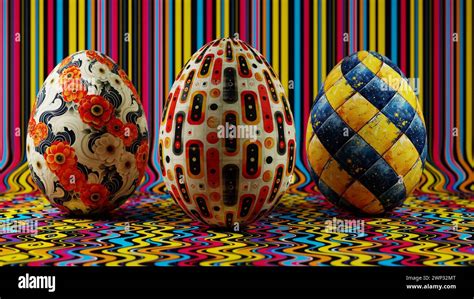 3d Minimalist Easter Egg Design Featuring A Retro Wave Pattern Blending Modern Aesthetics With