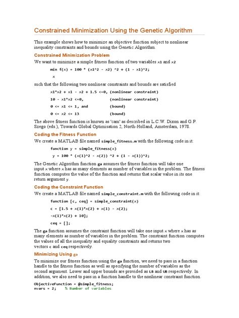 Constrained Minimization Using The Genetic Algorithm Pdf