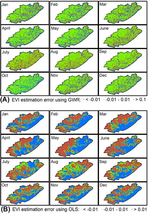 Evi Estimation Errors Across All Months Using The Gwr A And The Ols Download Scientific
