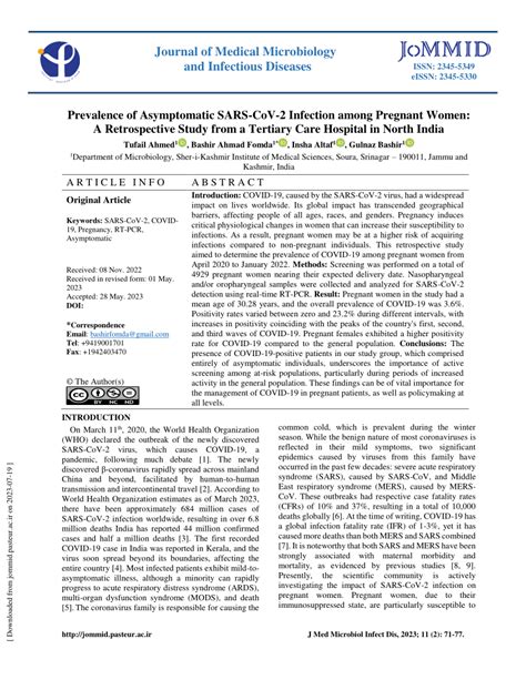 Pdf Prevalence Of Asymptomatic Sars Cov 2 Infection Among Pregnant Women A Retrospective