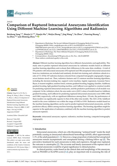 Pdf Comparison Of Ruptured Intracranial Aneurysms Identification Using Different Machine