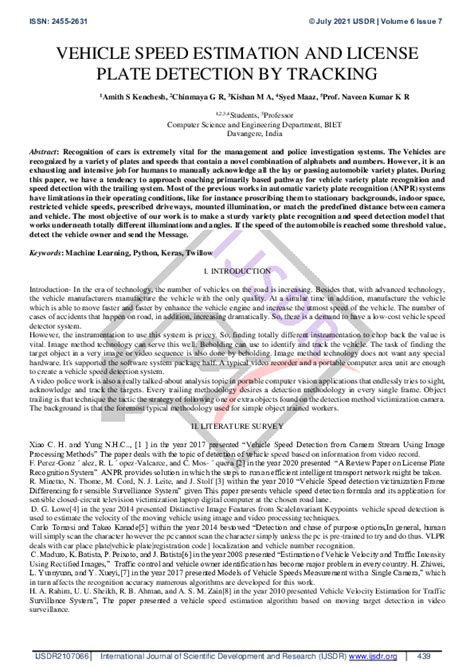 Pdf Vehicle Speed Estimation And License Plate Detection By Tracking