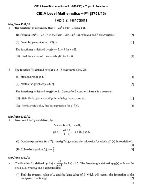 Worksheet Pure Math Topic 2 Function Pdf