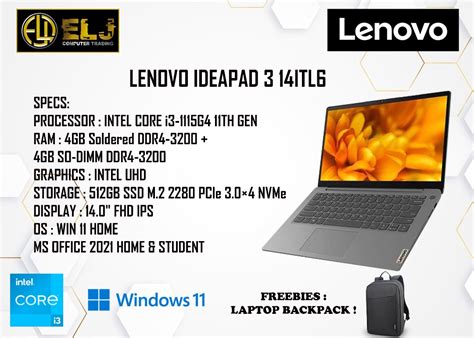 LENOVO IDEAPAD 3 14ITL6 I3 11TH GEN 8GB 512GB 14 FHD IPS WIN 11 MS OFFICE 2021