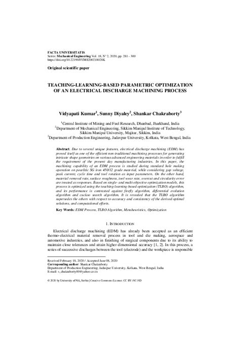 Pdf Teaching Learning Based Parametric Optimization Of An Electrical