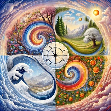 Clock Showing Passing Of Four Seasons Spring Summer Autumn And Winter Stock Illustration