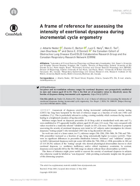 Pdf A Frame Of Reference For Assessing The Intensity Of Exertional Dyspnoea During Incremental