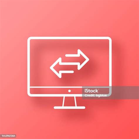데스크톱 컴퓨터로 전송합니다 그림자가 있는 빨간색 배경의 아이콘 3차원 형태에 대한 스톡 벡터 아트 및 기타 이미지 3차원