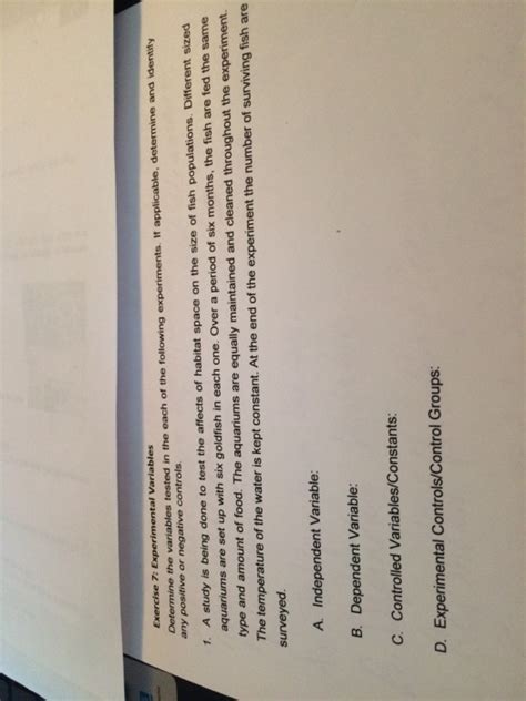 Solved Exercise 7 Experimental Variables Determine The