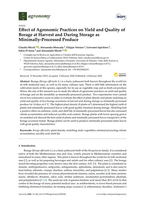 Pdf Effect Of Agronomic Practices On Yield And Quality Of Borage At Harvest And During Storage