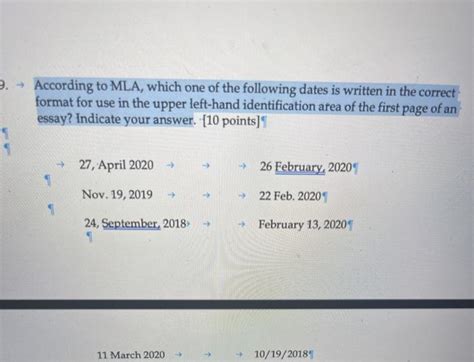 Solved According To MLA Which One Of The Following Chegg Com