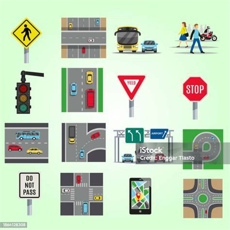 Traffic Signs Flat Elements Collection向量圖形及更多三角形圖片 三角形 交通 光 Istock