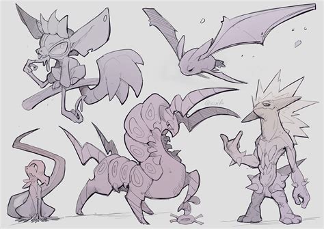 Scolipede Crobat Toxtricity Paldean Wooper Salandit And 1 More Pokemon Drawn By Scarvii