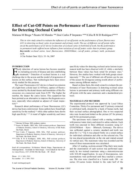 Pdf Effect Of Cut Off Points On Performance Of Laser Fluorescence For
