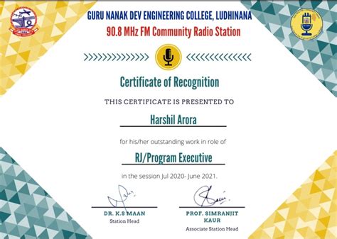 Harshil Arora On Linkedin Received Certificate Of Recognition As Rj At