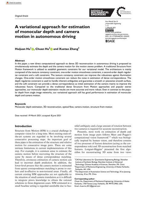 Pdf A Variational Approach For Estimation Of Monocular Depth And Camera Motion In Autonomous
