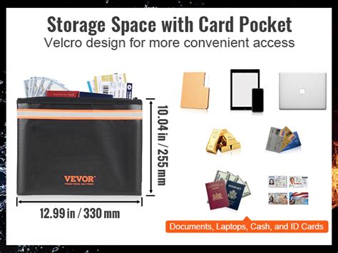 Vevor Fireproof Document Bag 330x255 Mm Fireproof Money Bag 2000