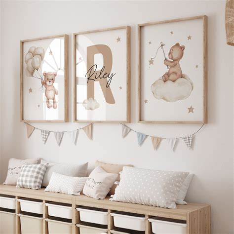 Teddy Bear Nursery Wall Art Print Personalized Teddy Bear Ballon