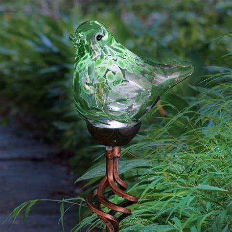 Exhart Solar Pearlized Hand Blown Glass Bird Garden Stake 6 By 31