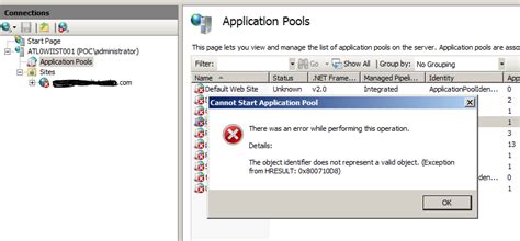 Iis7 Error Unknown The Object Identifier Does Not Represent A Valid