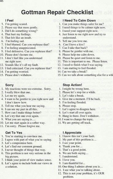 Pin By Yarimar Merced On Parejas Gottman Repair Checklist Gottman Repair Relationship Therapy